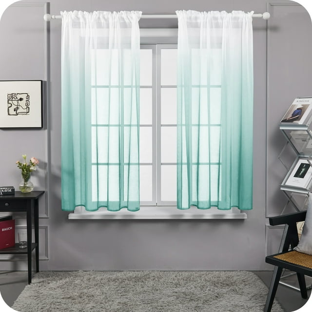 Deconovo Ombre Semi Sheer Curtains Rod Pocket for Bedroom, 2 Panels, 52 x 63 Inch, Light Blue ...