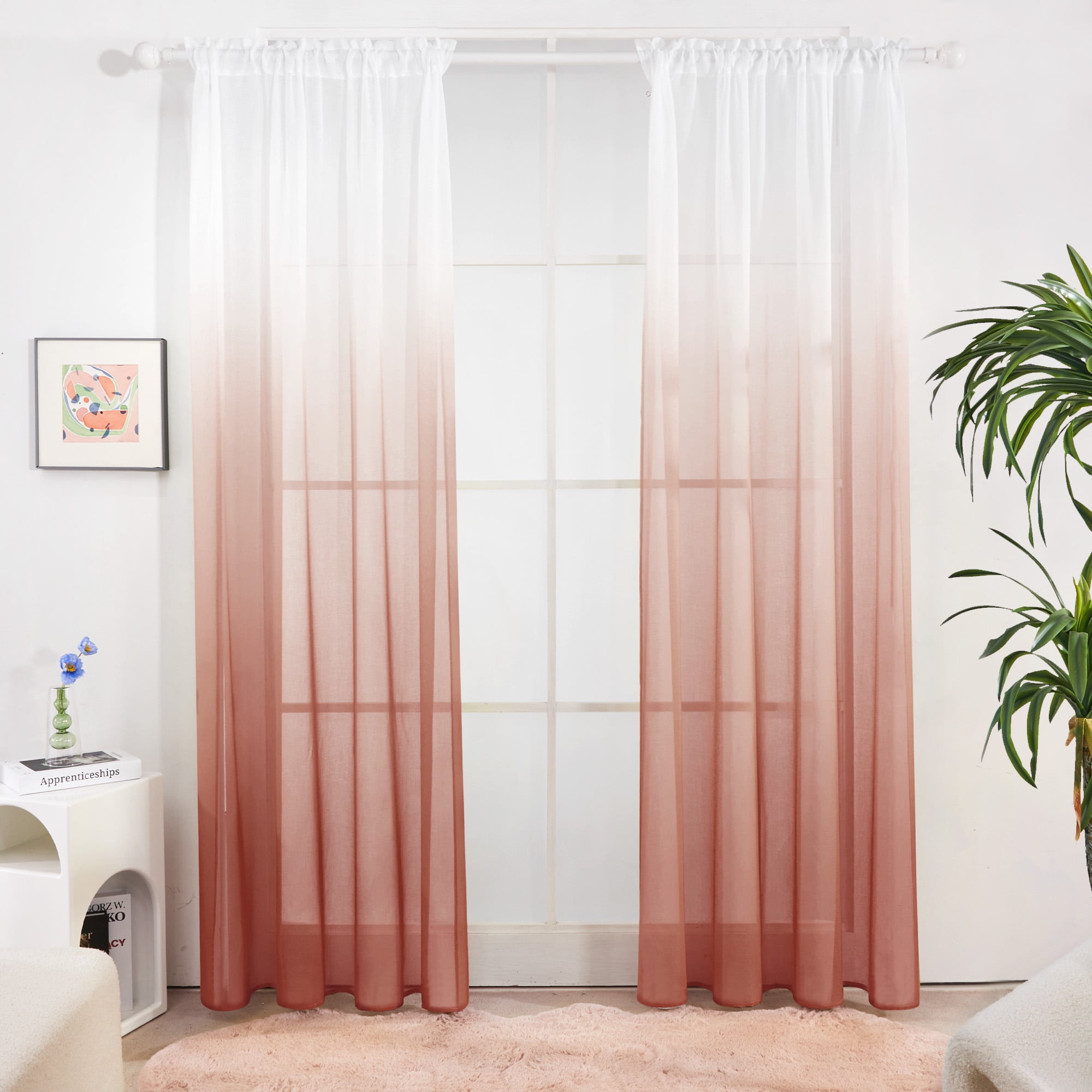 Deconovo Ombre Sheer Curtains - 2 Panels Gradient Voile Rod Pocket ...