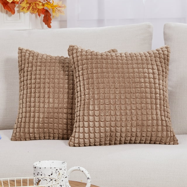 Deconovo Pack of 2 Toffee Throw Pillow Covers Solid Soft Cushion Cover ...