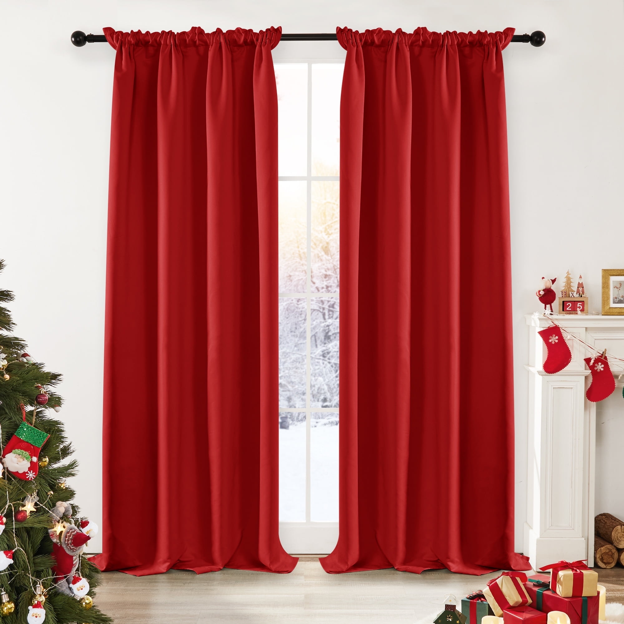 Deconovo Red Blackout Curtains Rod Pocket Curtain Panels Room Darkening ...