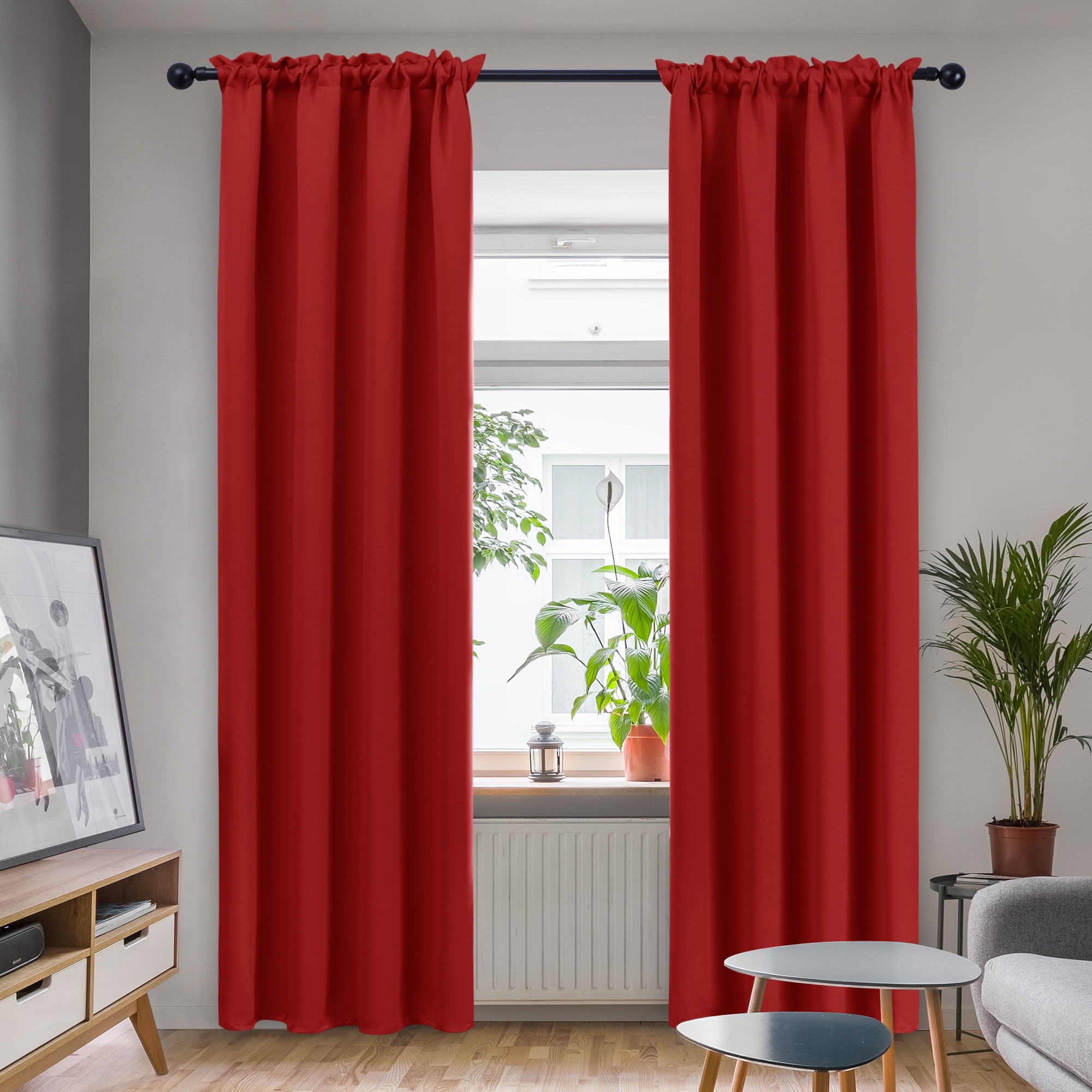 Deconovo Red Blackout Curtains Rod Pocket Drapes Window Curtains for ...