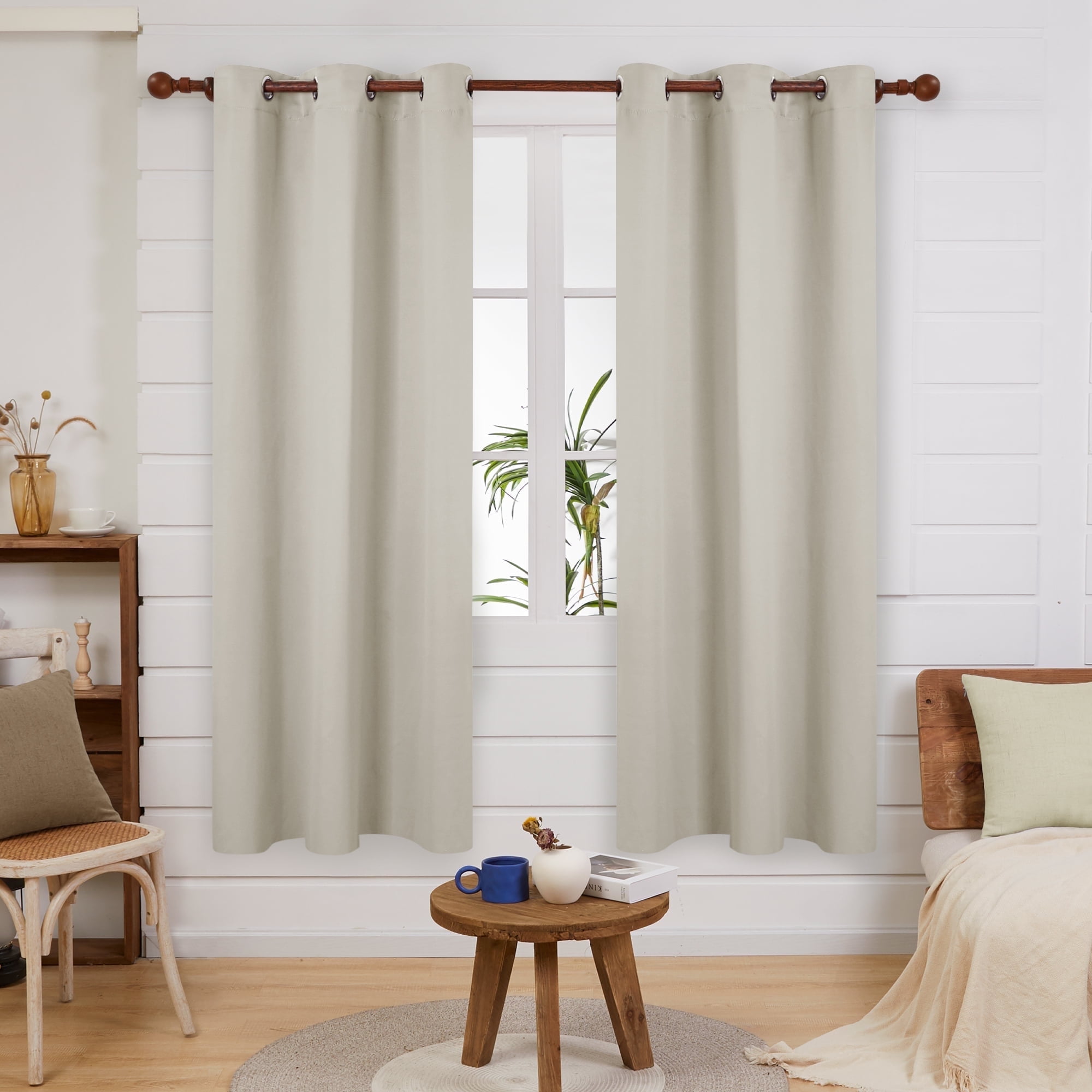 Deconovo Blackout Curtains, Room Darkening, 38x63 inch, Light Beige, 2 ...