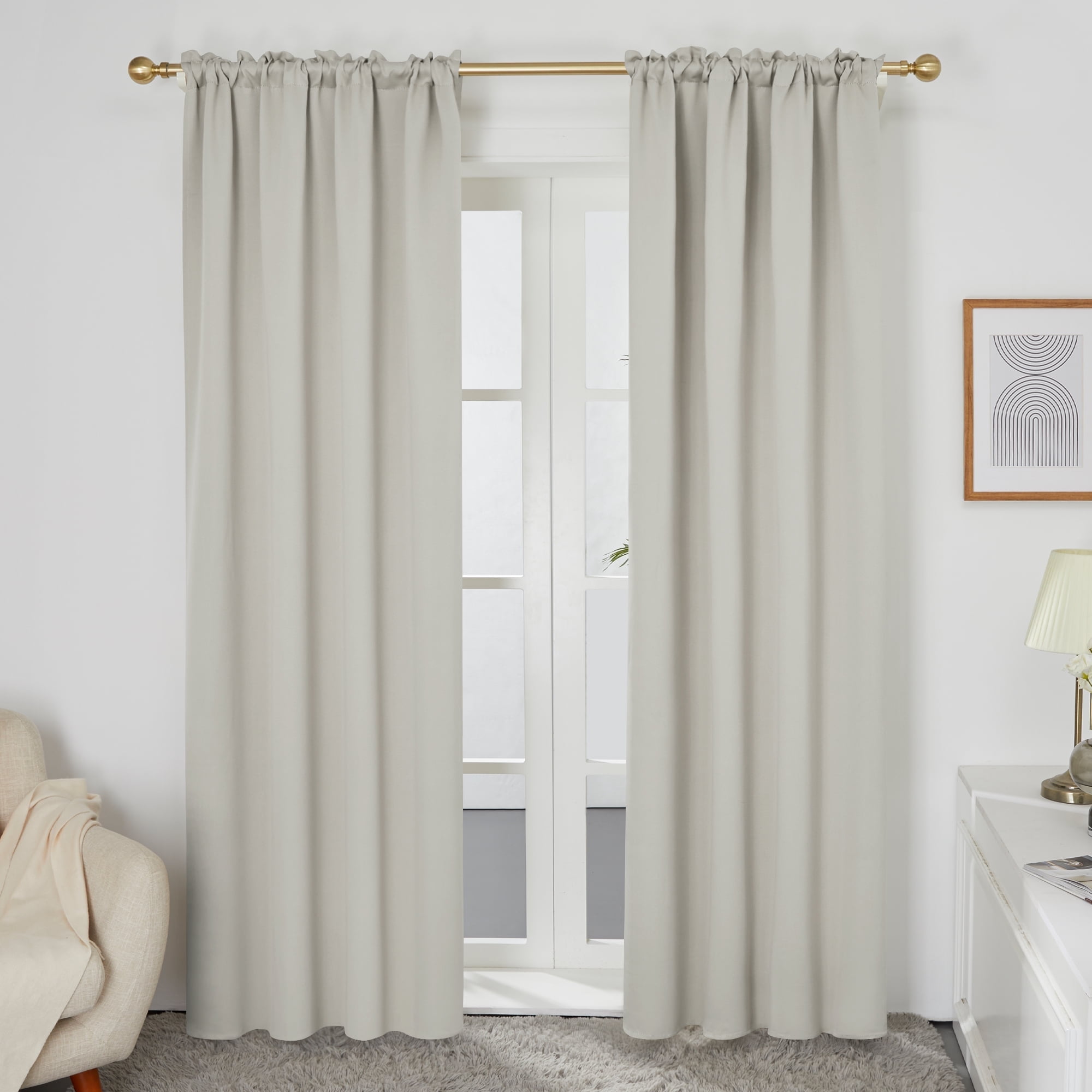 Deconovo Blackout Curtains 52x84 inch, Light Beige, Set of 2, Rod ...