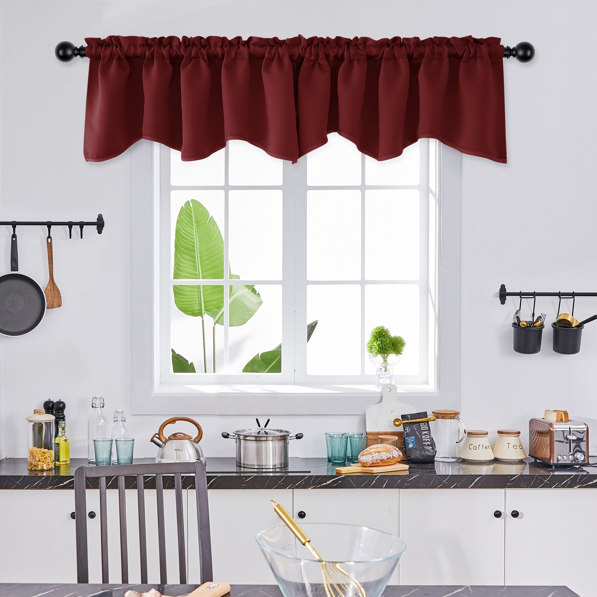 Deconovo Darkening Scalloped Valance for Bedroom & Living Room, Rod ...