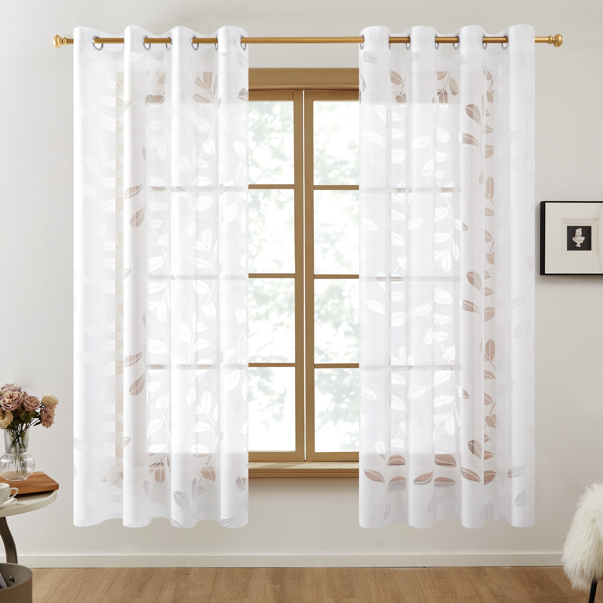 Deconovo Sheer Curtains Voile Grommet Curtains for Bedroom 52"x72". 2 ...