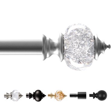SKYPLUS LIVING 1-1/8 inch Single Window Curtain Rod with Rhinestone ...