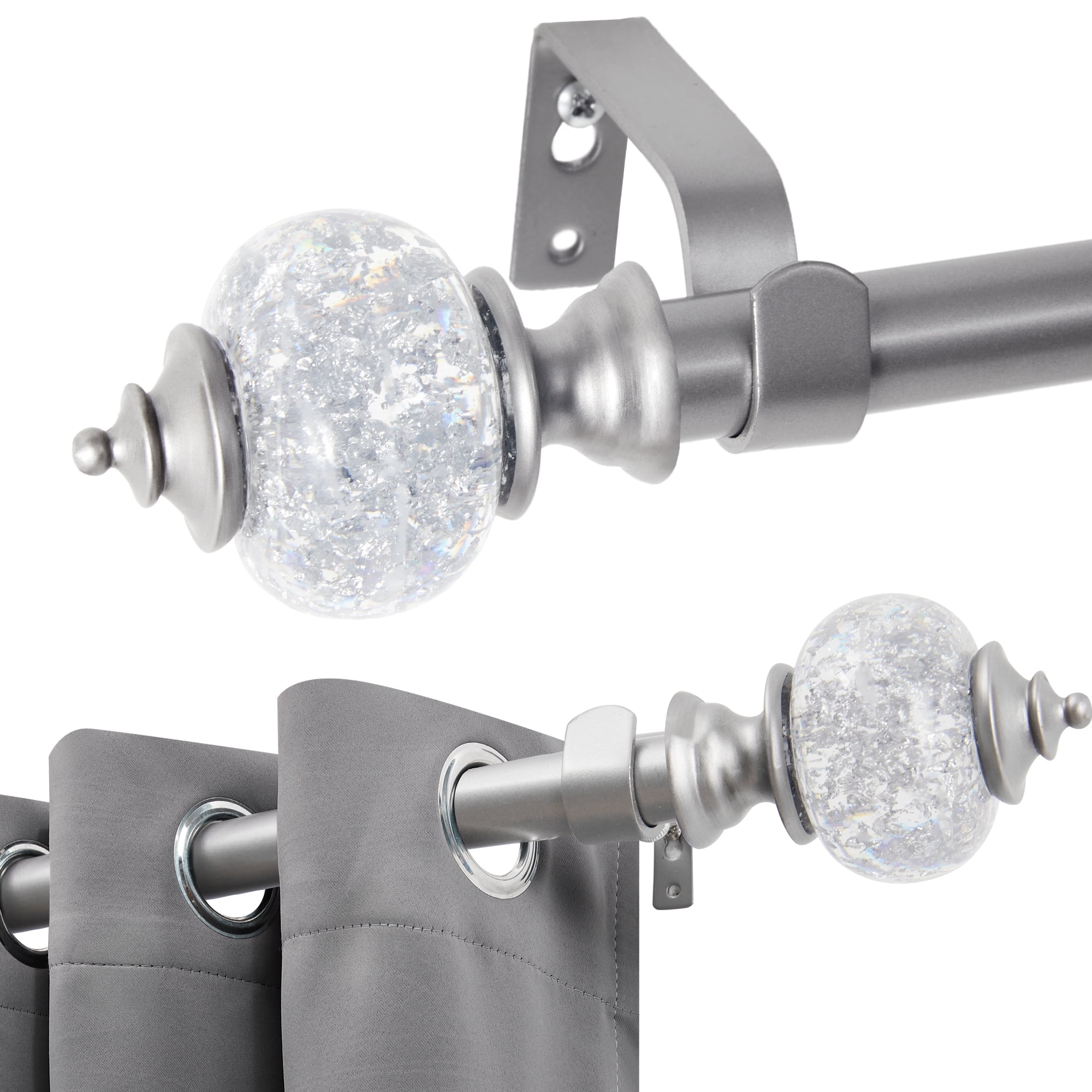 Deconovo Silver Curtain Rods for Windows 66 to 120\, 3/4\ Adjustable ...