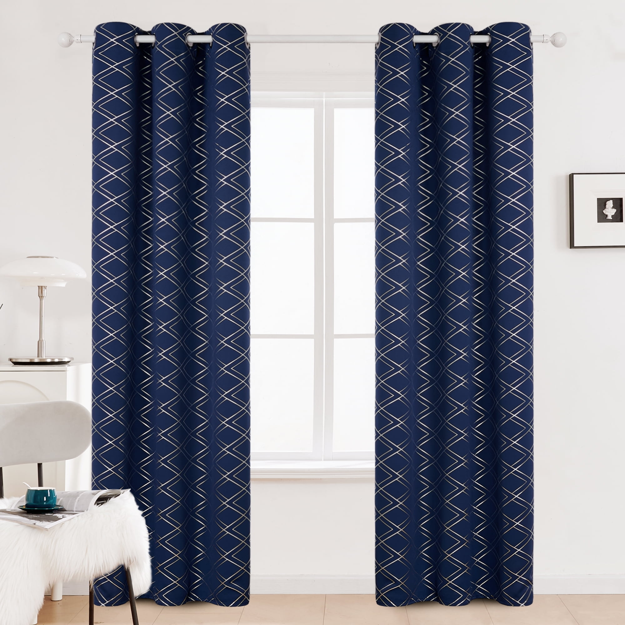 Deconovo Silver Print Blackout Curtains Thermal Insulated Window ...