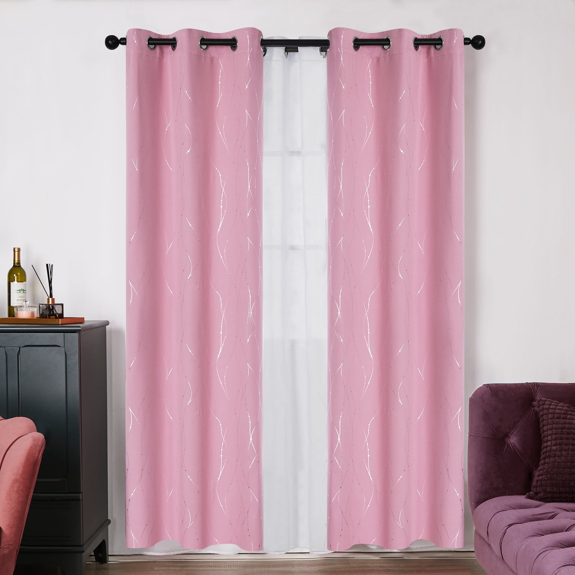 Deconovo Thermal Insulated Blackout Curtains, Wave Line with Dots Foil ...