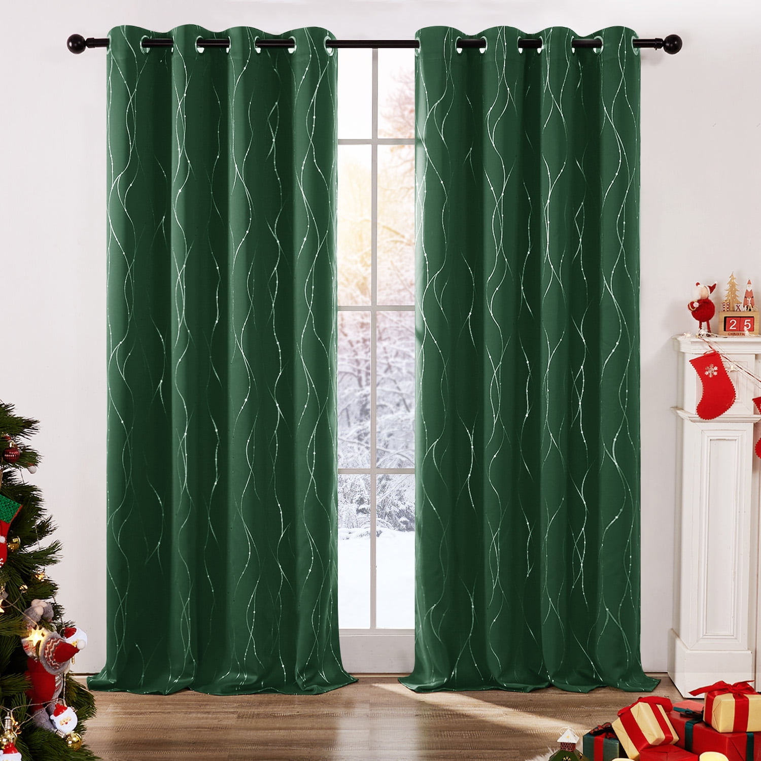 Deconovo Silver Printed Blackout Curtains - 2 Panels, Wave Dots Pattern ...
