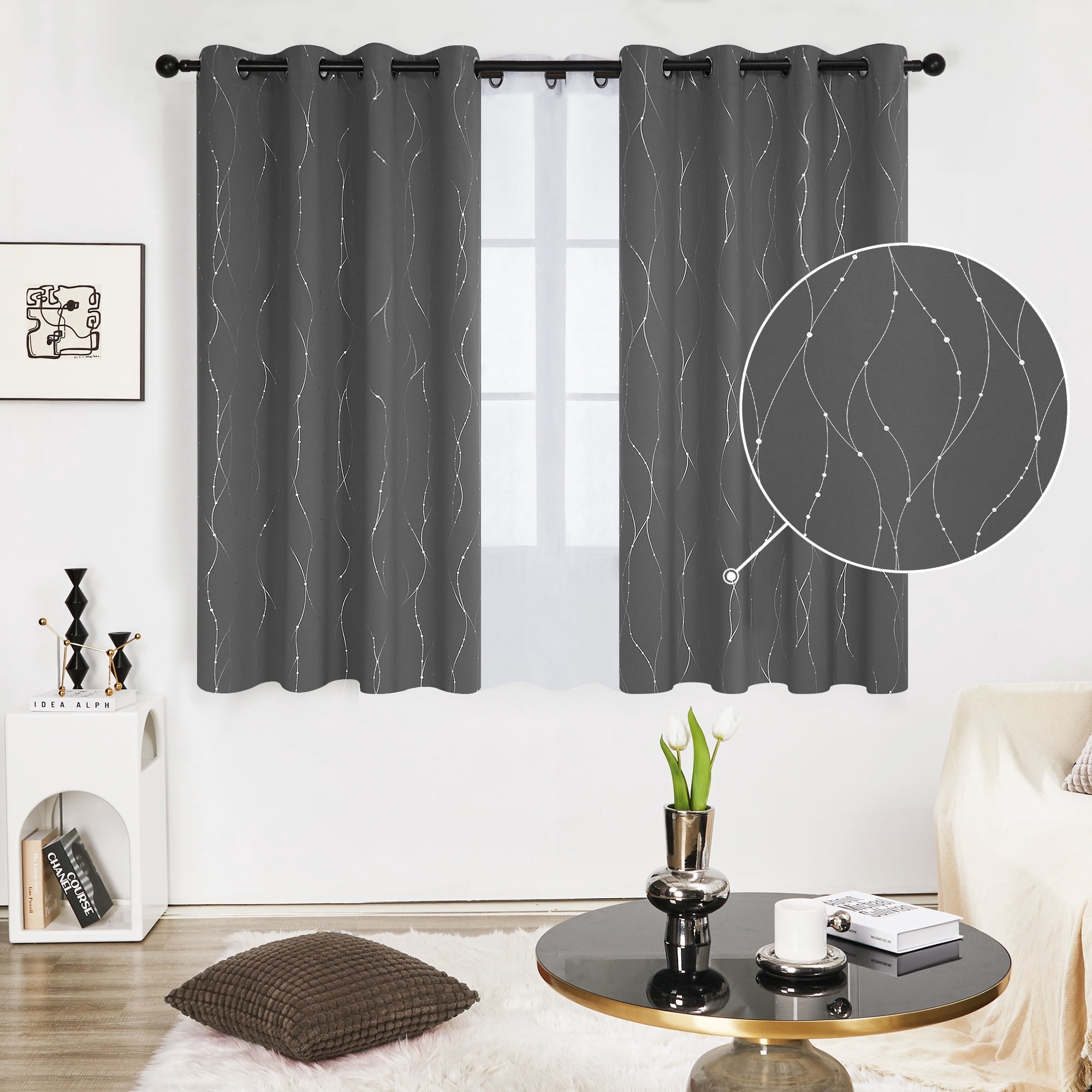 Deconovo Blackout Kitchen Curtains, 45 inch, 2 Pack, Darkening Panels ...