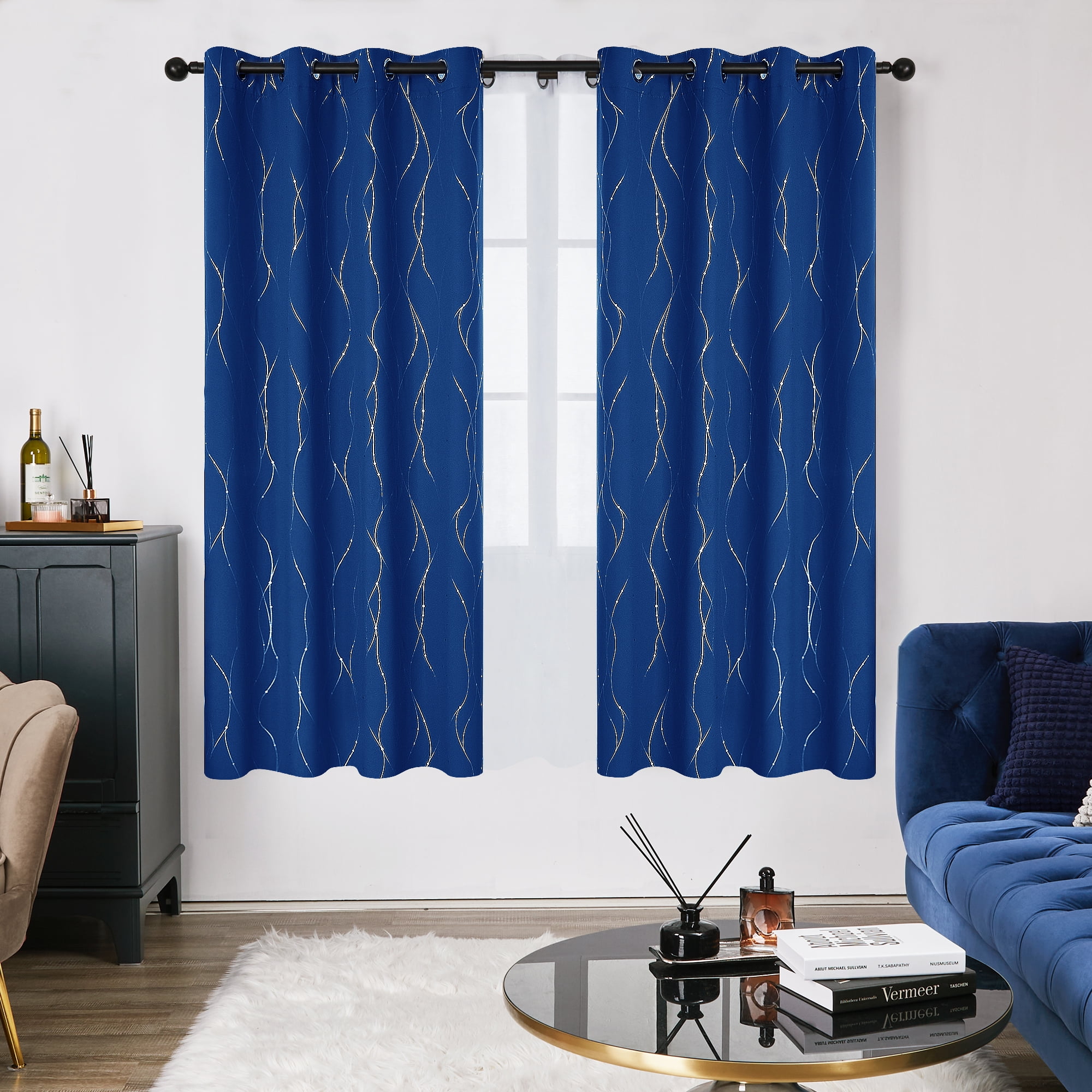 Deconovo Silver Printed Blackout Curtains - 2 Panels, Wave Dots Pattern ...