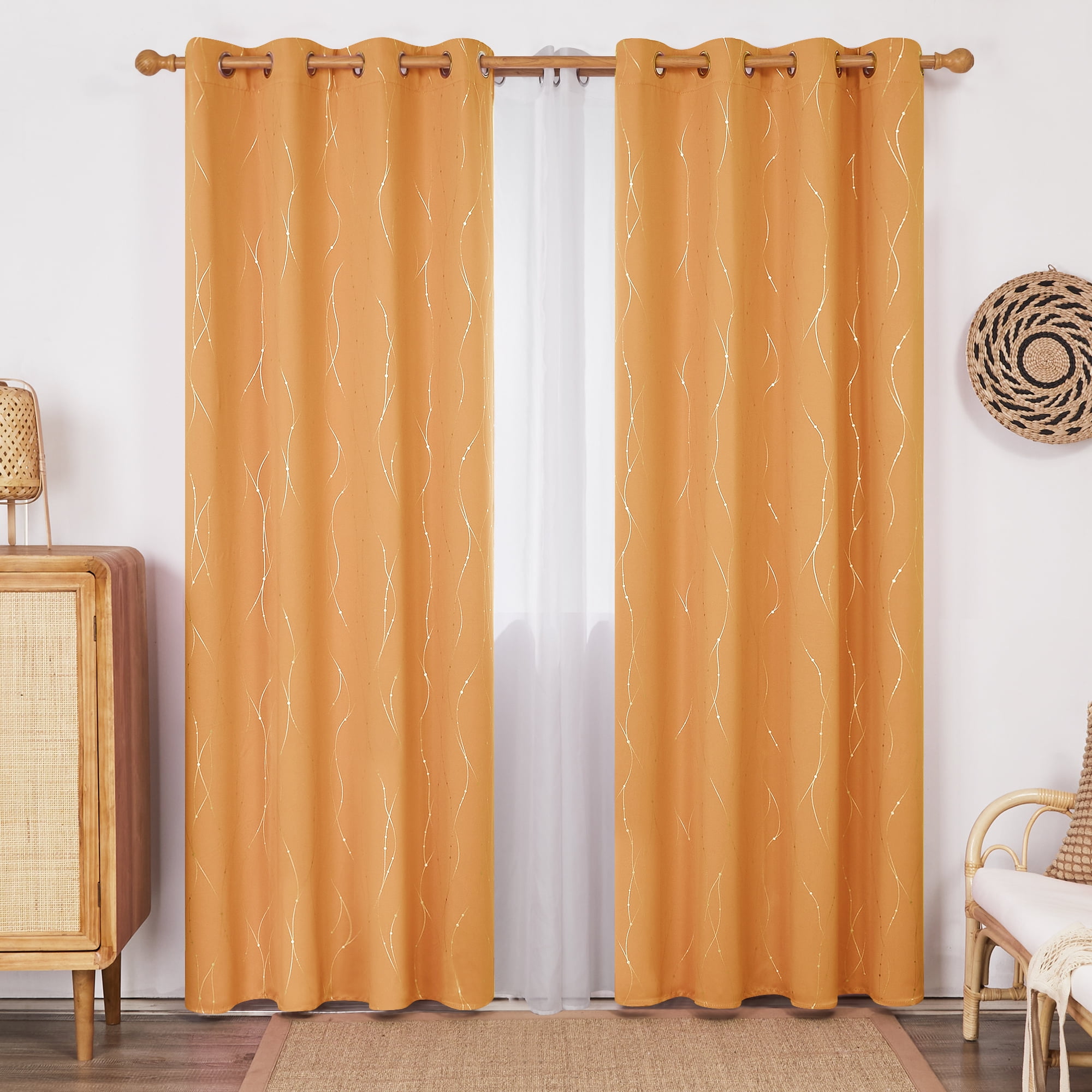 Deconovo Silver Printed Blackout Curtains - 2 Panels, Wave Dots Pattern ...