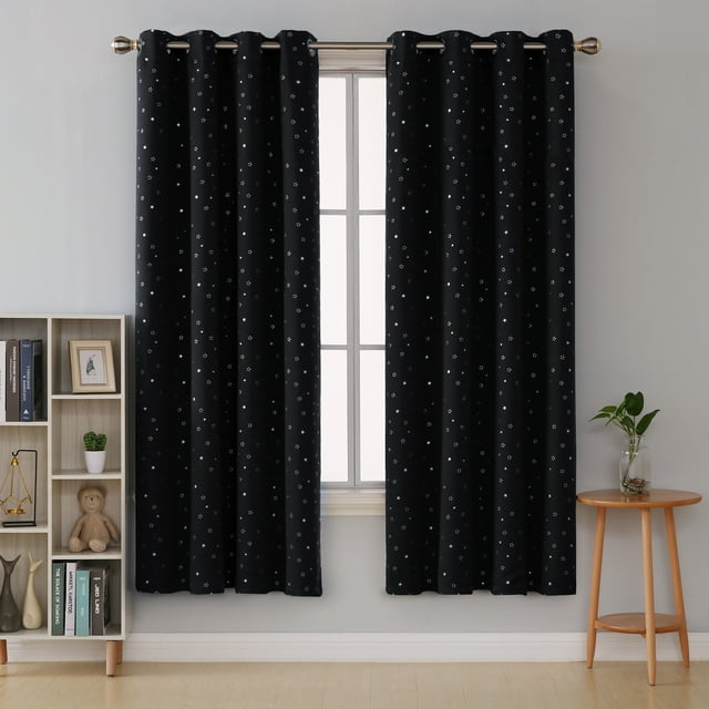 Deconovo Silver Shiny Star Print Blackout Curtains for Bedroom 52W x ...