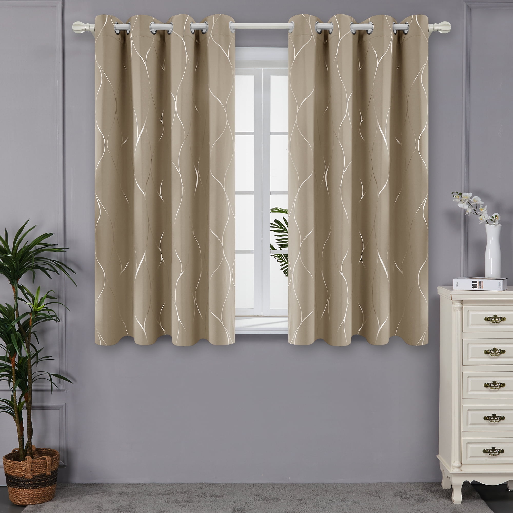Deconovo Silver Wave Foil Print Blackout Curtain for Living Room, 52W x ...
