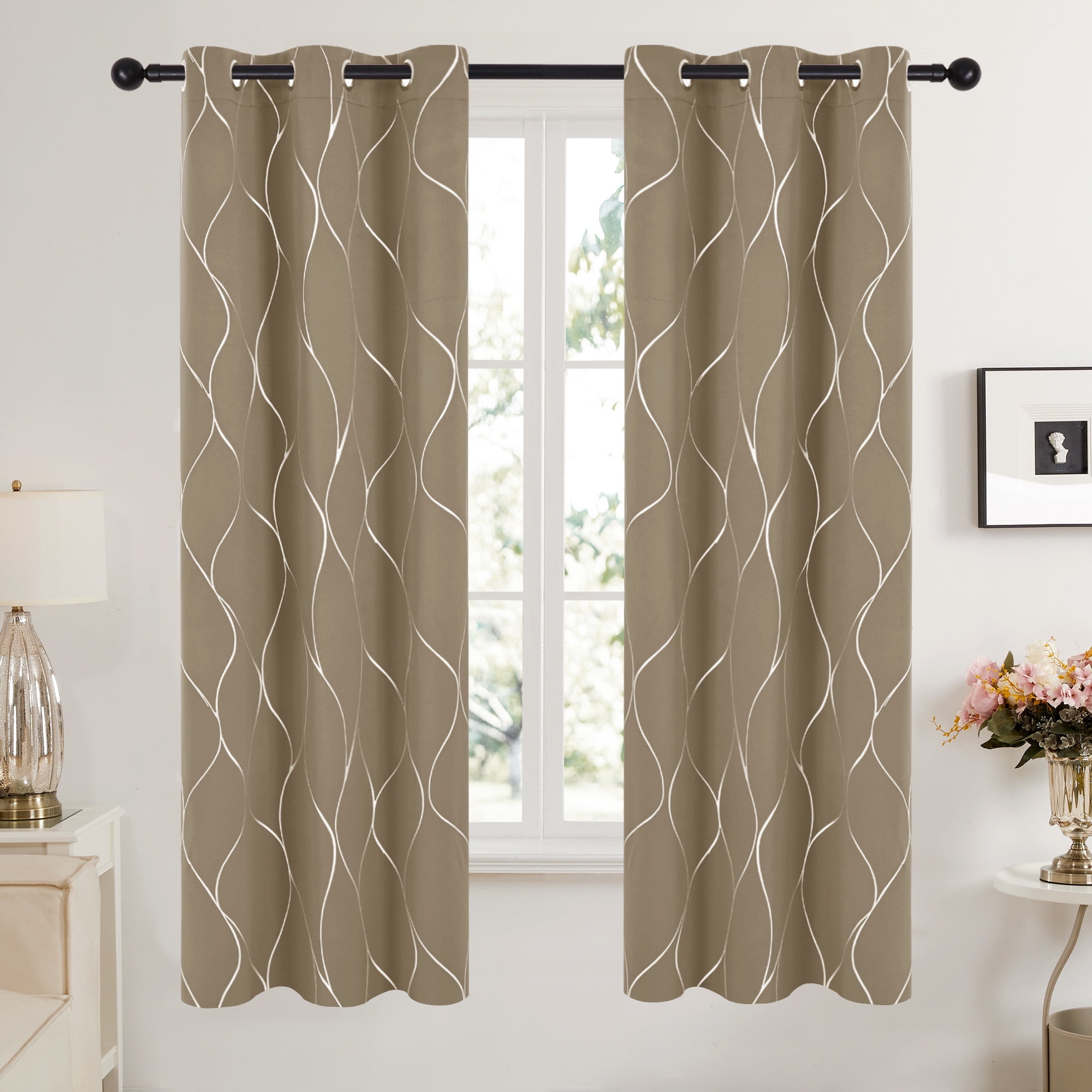Deconovo Silver Wave Foil Printed Blackout Curtains, 42Wx 72L inch, Set ...
