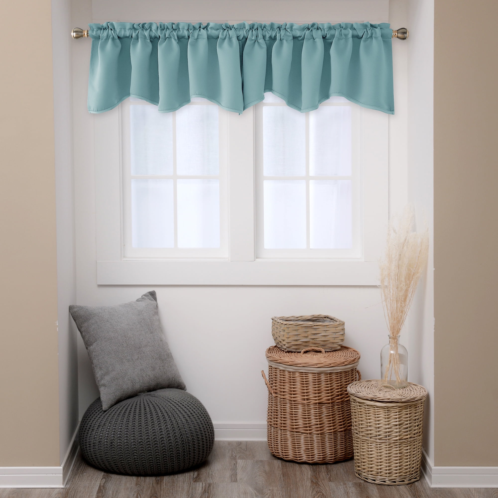 Deconovo Solid Rod Pocket Valances Blackout Short Curtains Scalloped ...