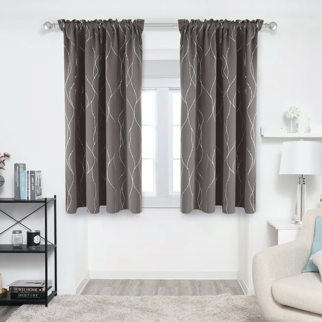 Deconovo Taupe 42 x 63 inch Blackout Curtains Wave Line Foil Printed ...