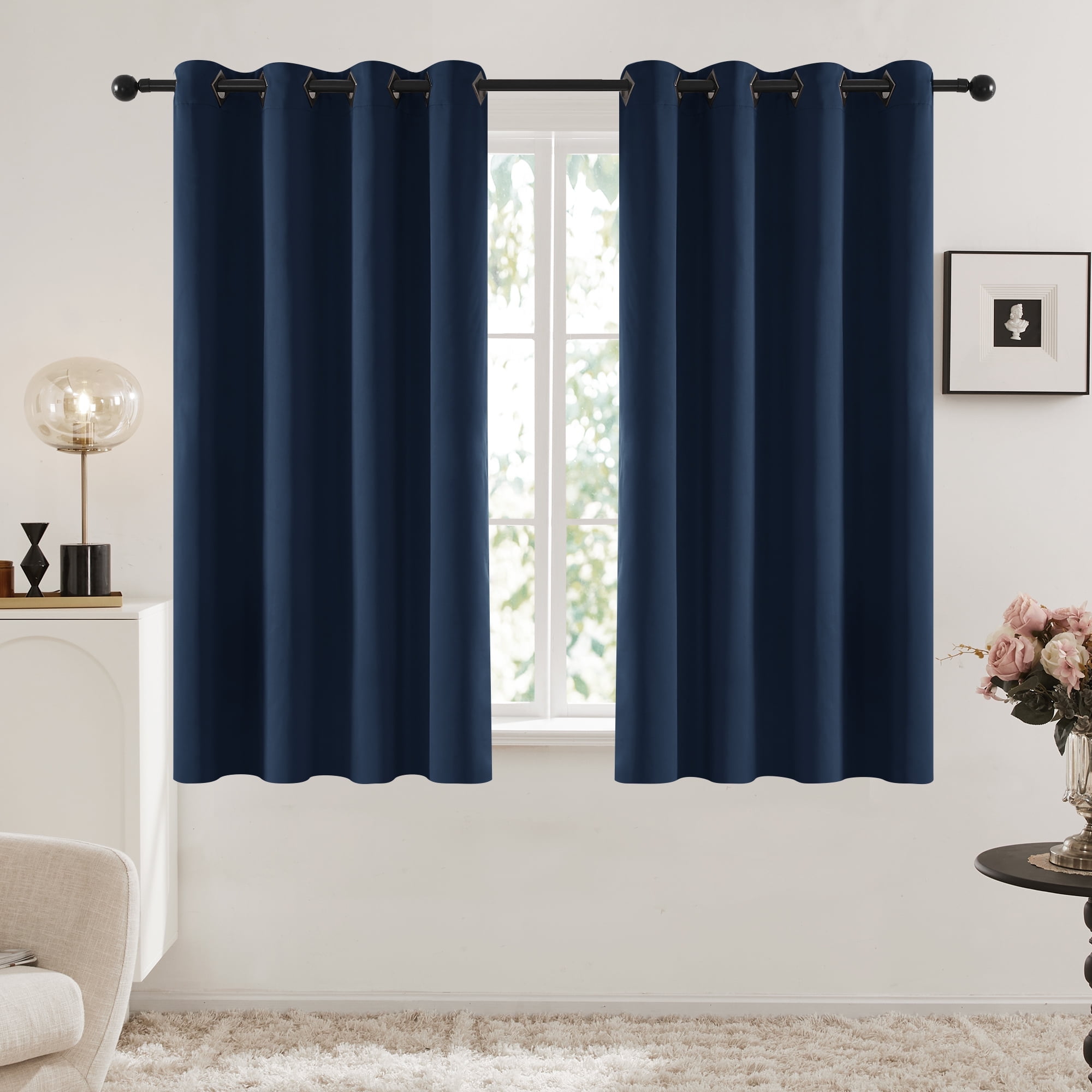 "Deconovo Thermal Insulated Blackout Curtains, Solid Navy Blue Drape ...