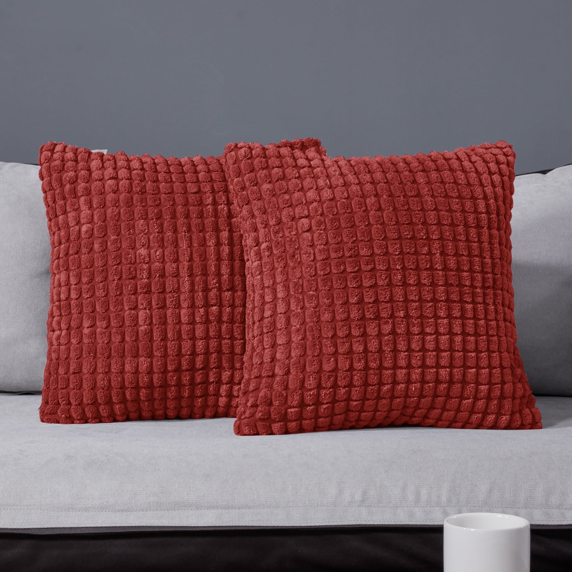 Deconovo Throw Pillow Covers Square Decorative Red Cushion Covers Solid ...