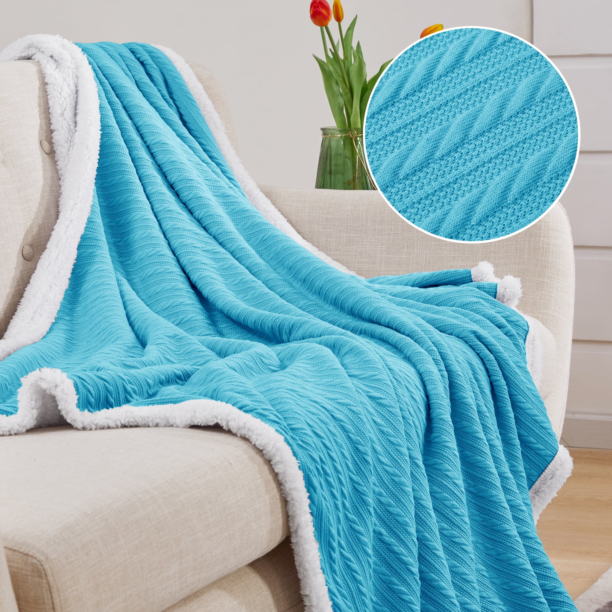 Deconovo Throw Sherpa Plush Blanket, 60x80 inch Teal, Machine Washable ...