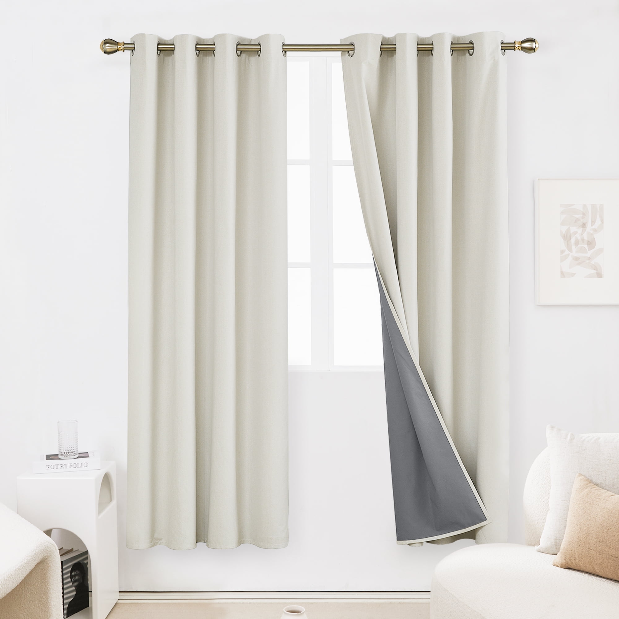 Deconovo Total Blackout Curtains 84 inch, Burlap Linen, Cream, Set of 2 ...