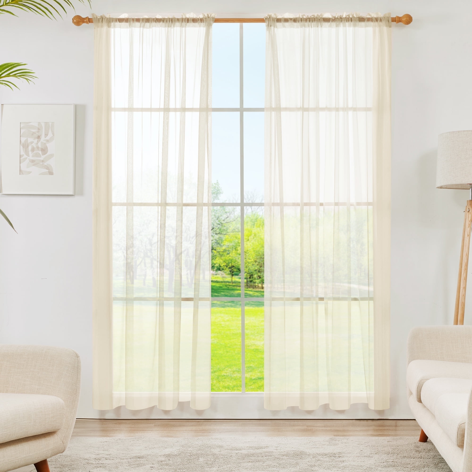 Deconovo Traditional Beige Solid Print Rod Pocket Sheer Window Curtains ...