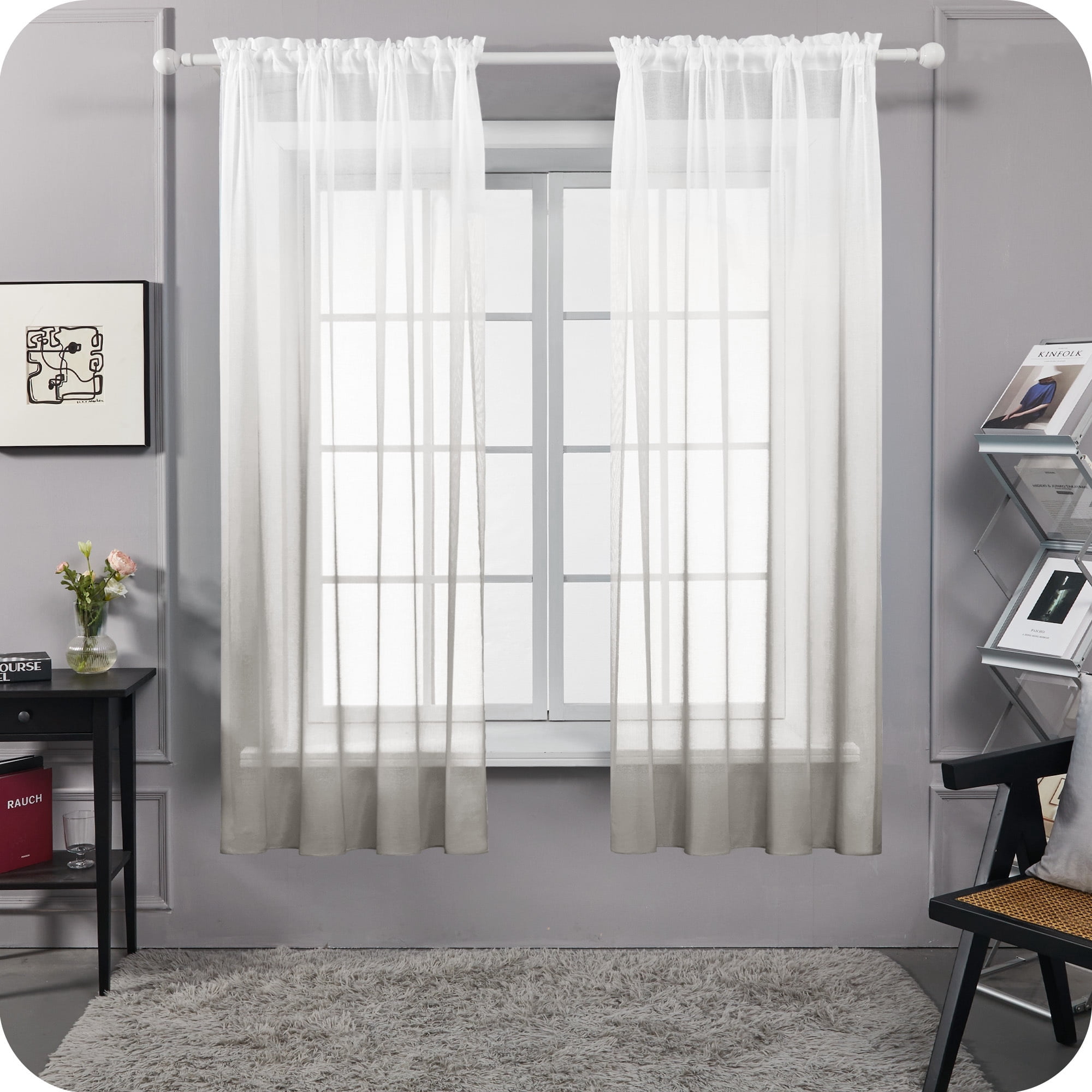 Deconovo Traditional Light Gray Ombre Rod Pocket Sheer Curtains, 52" x ...