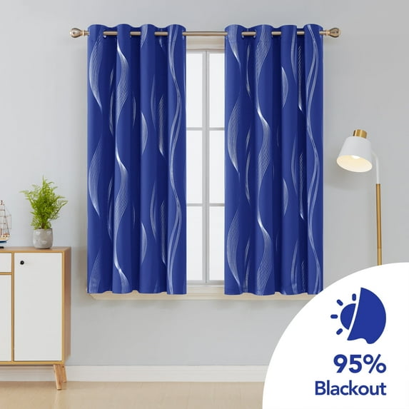 Deconovo Traditional Royal Blue Wave Line Foil French Grommet Blackout ...