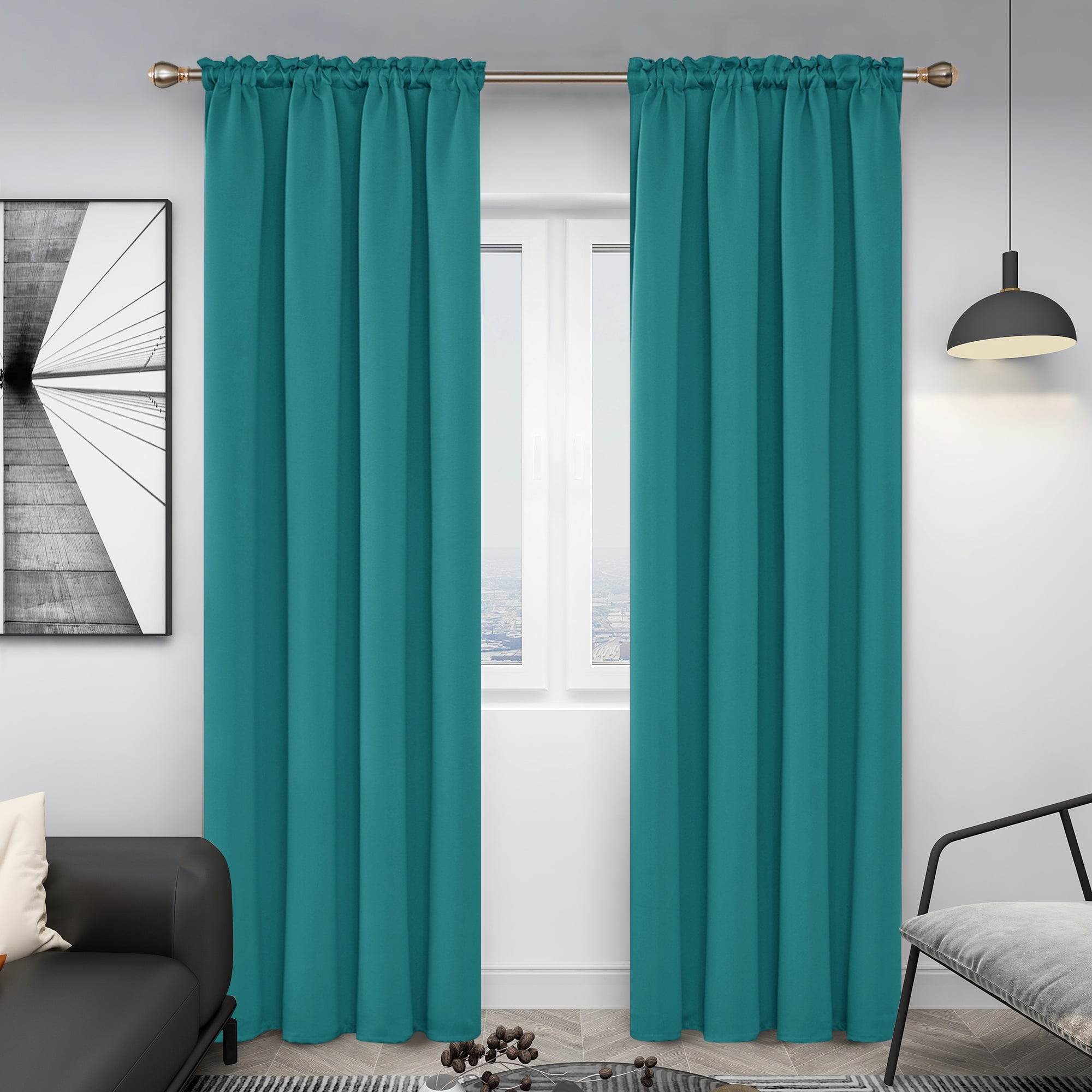 Deconovo Turquoise Blackout Curtains Rod Pocket Curtain Panels Room ...