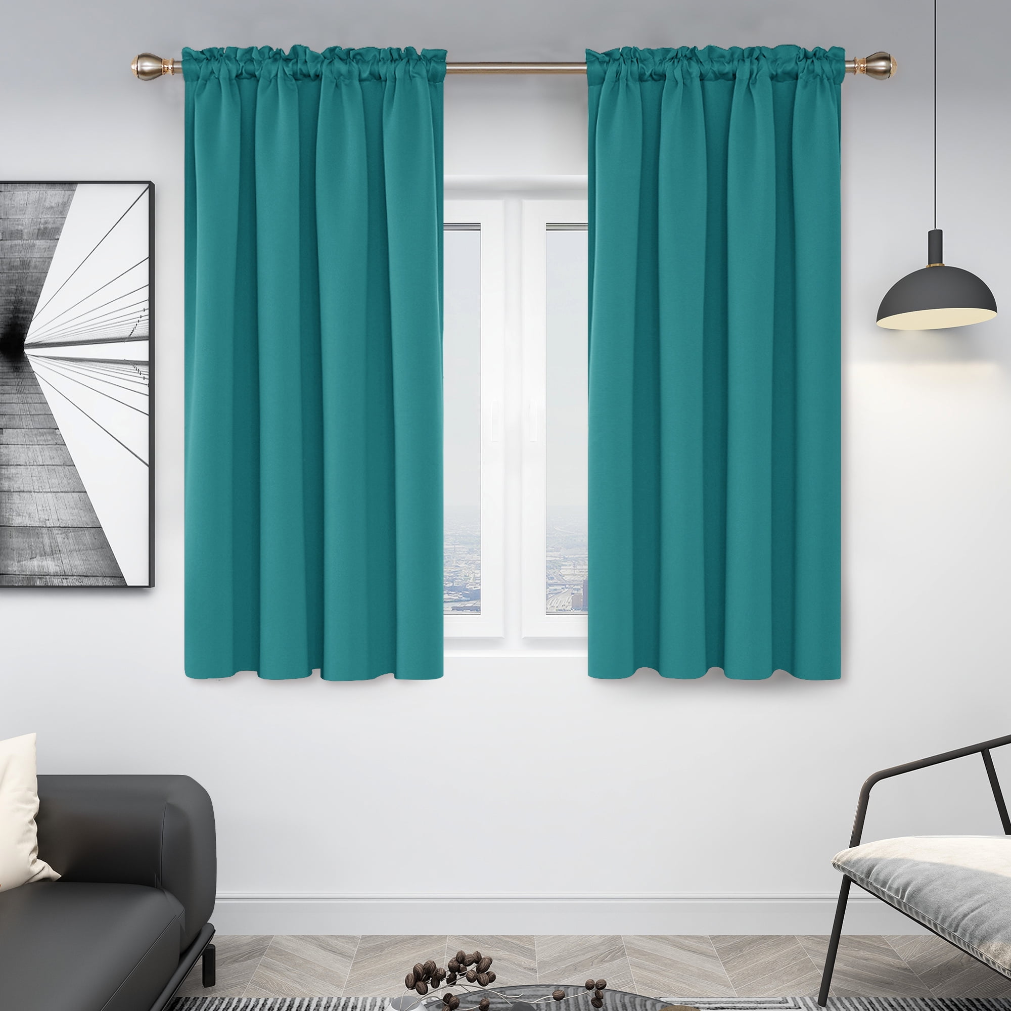 Deconovo Turquoise Blackout Curtains Rod Pocket Curtain Panels Thermal ...