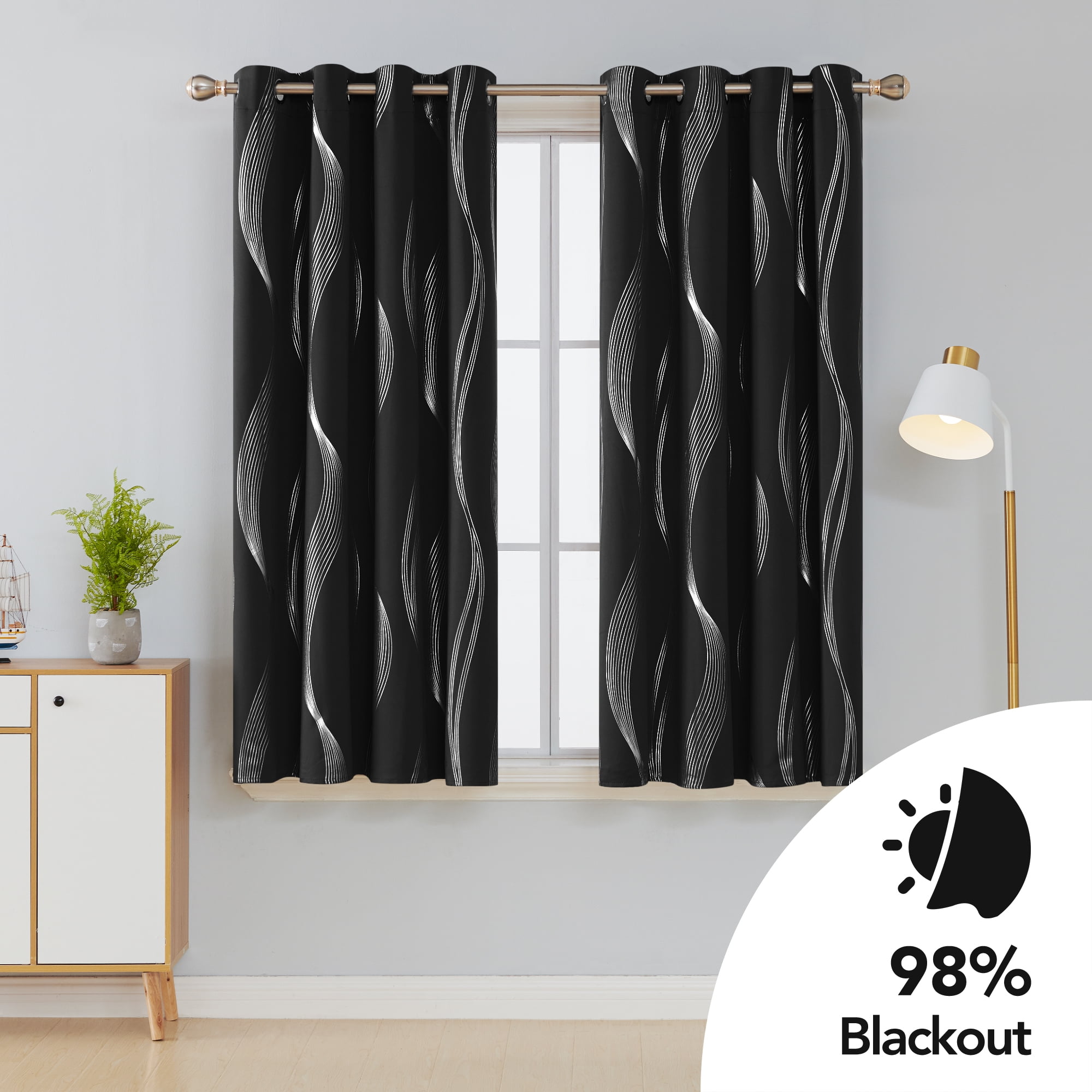 Deconovo 52x63 inch Blackout Curtains, Foil Printed Wave Line, Thermal ...
