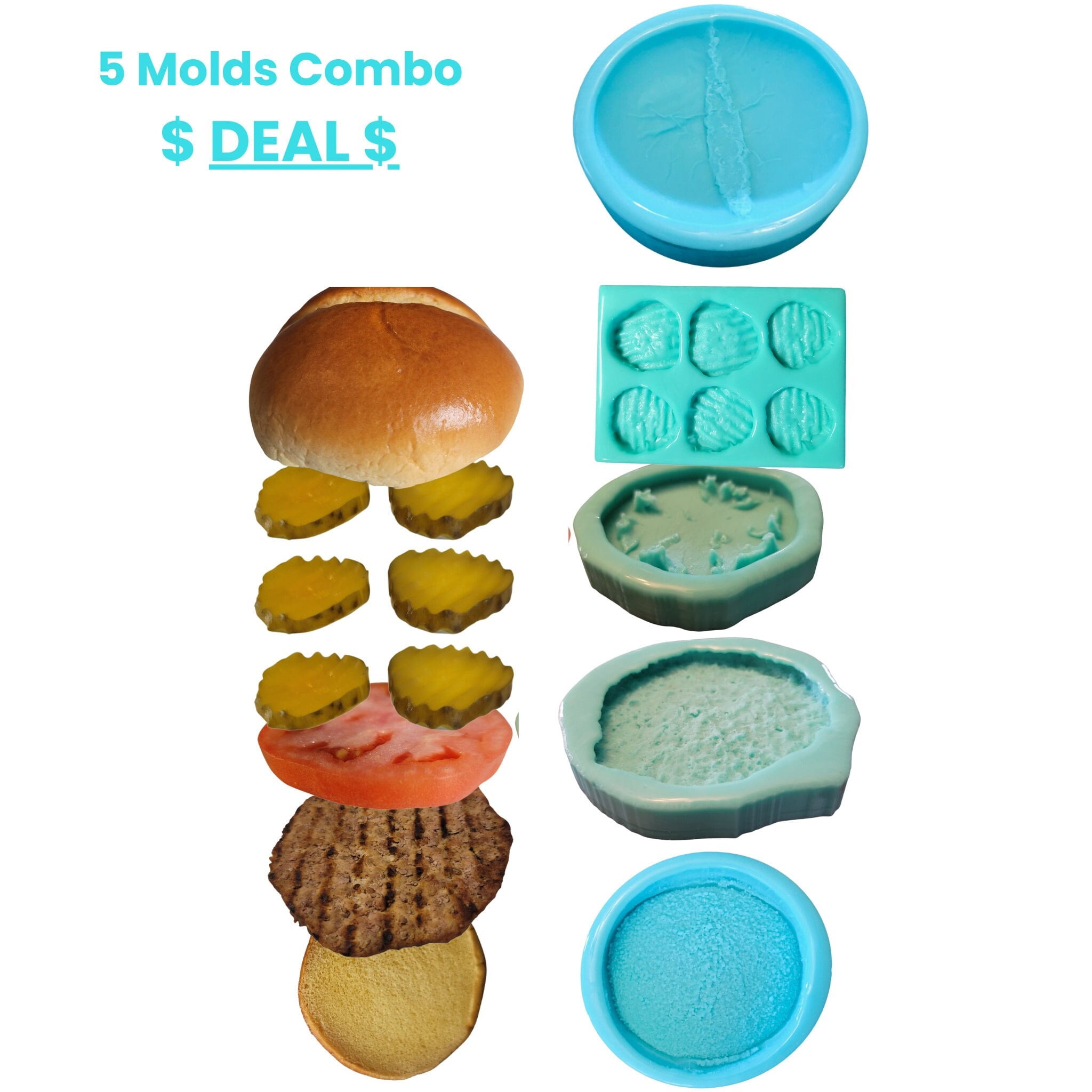 Deconstructed Burger Silicone 5 Mold Combo | Realistic Food Shape For ...