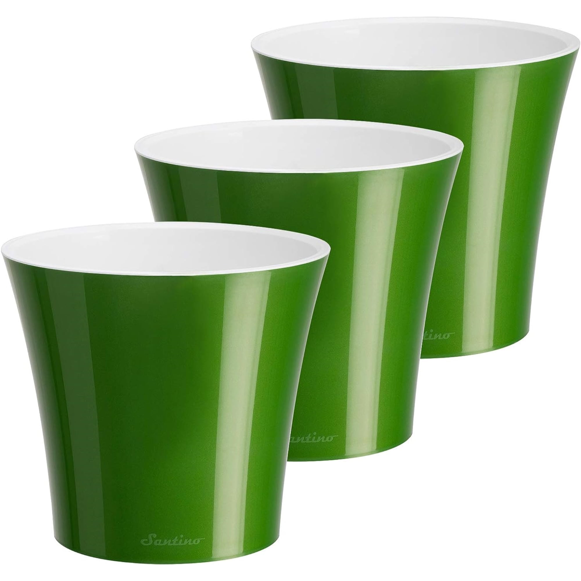 Decopots Plastic Round Modern Flower Pot with Drainage Planter, Green ...