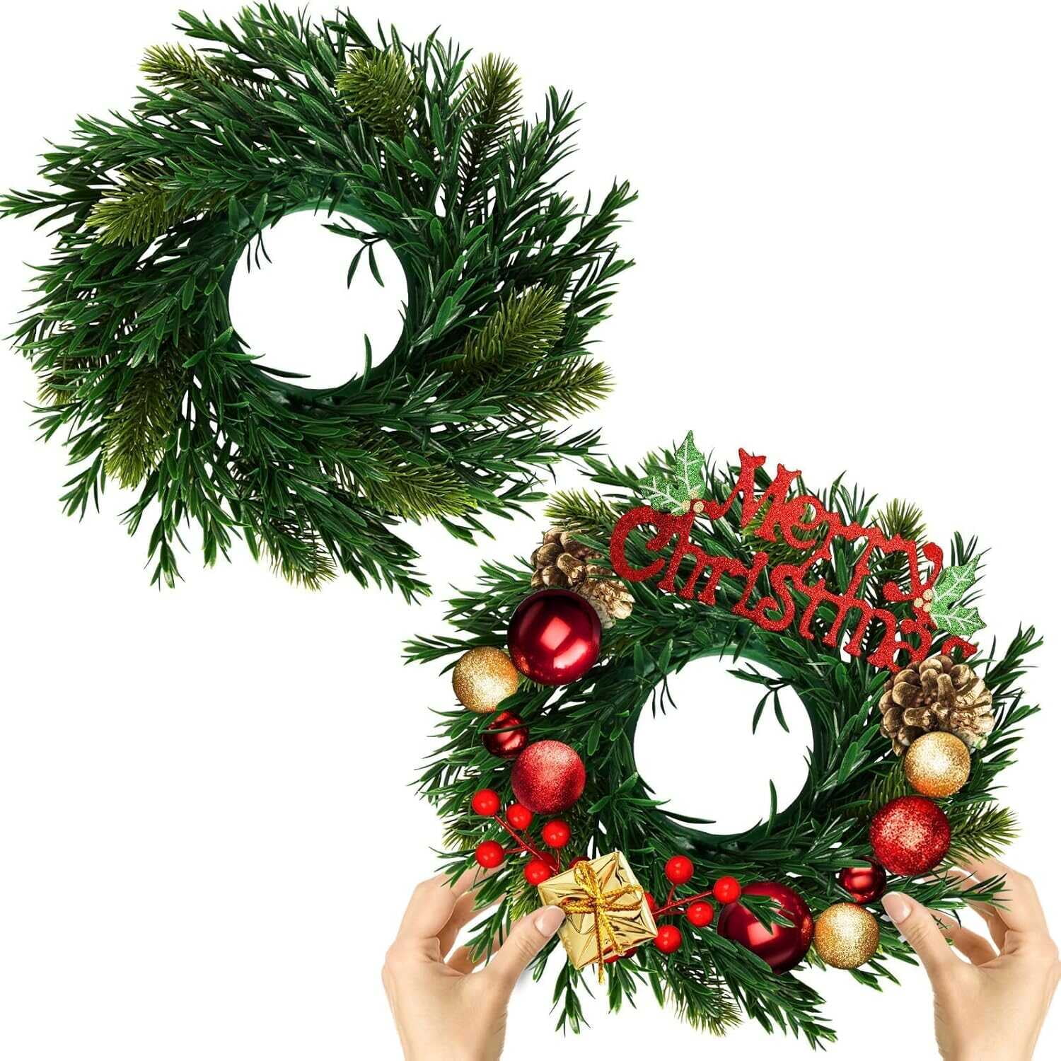 Decor 4 Pcs Christmas 10 Inch Artificial DIY Faux Plain Wreaths Front ...
