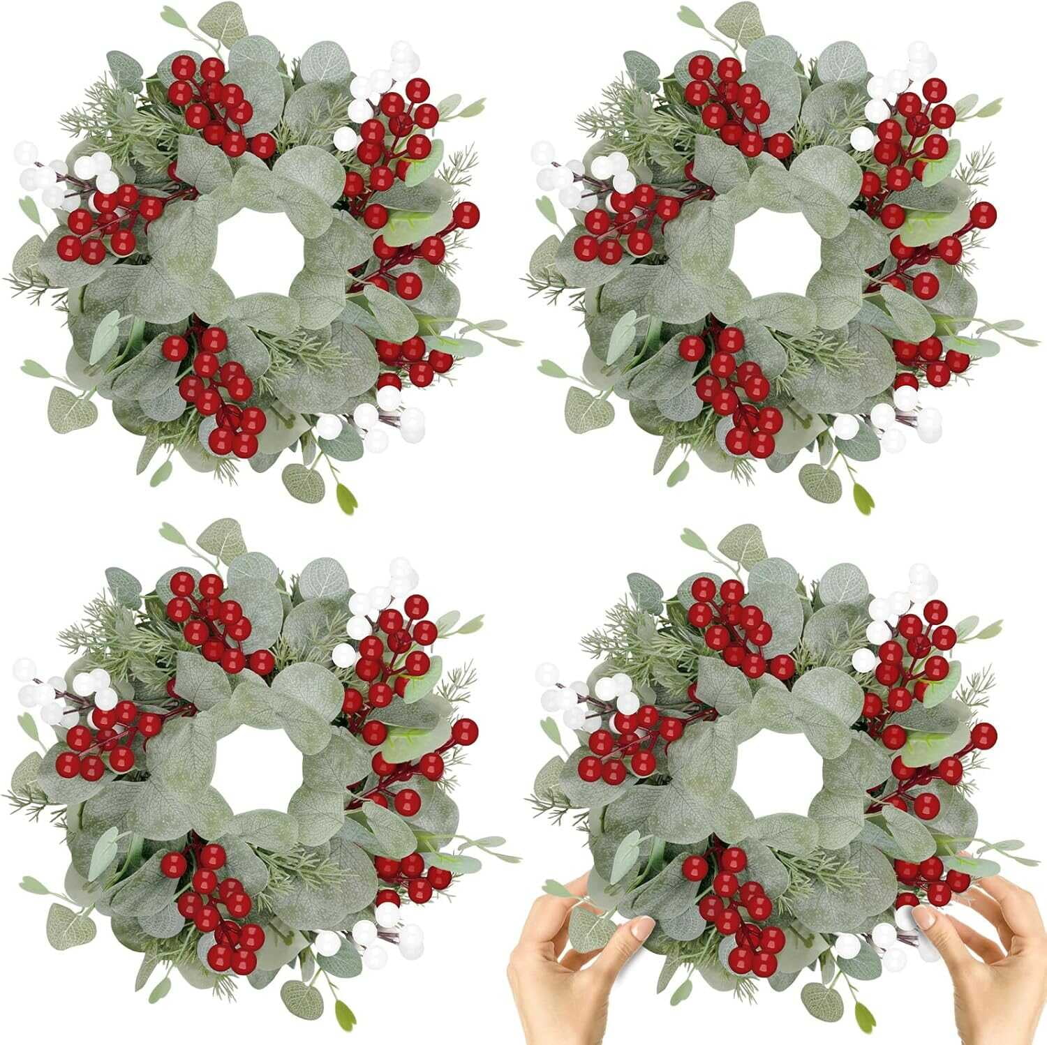 Decor 4 Pcs Christmas 10 Inch Artificial DIY Faux Plain Wreaths Front ...