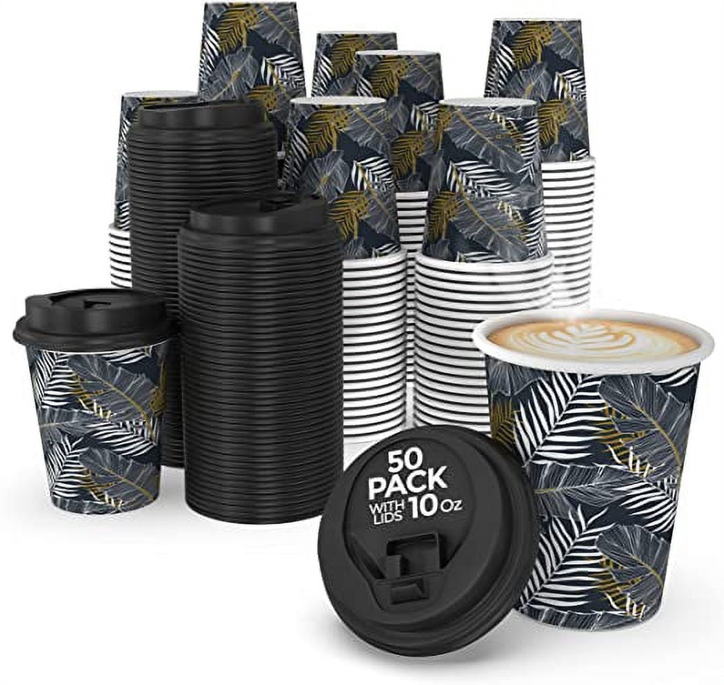 Decor 50 Disposable Coffee Cups with Lids 10 oz - Hot Beverage Paper ...