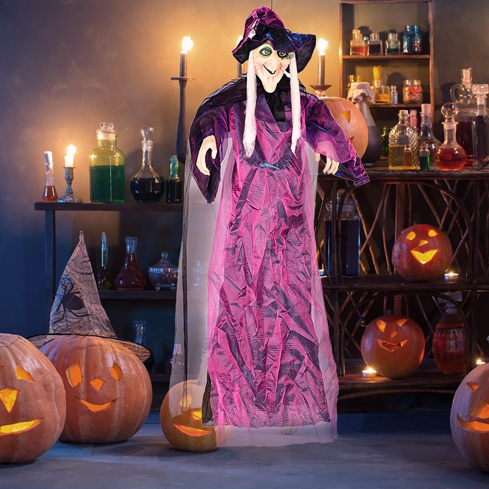 Decor Animated Witch, Life Size Hanging House Prop Decorations With LE ...