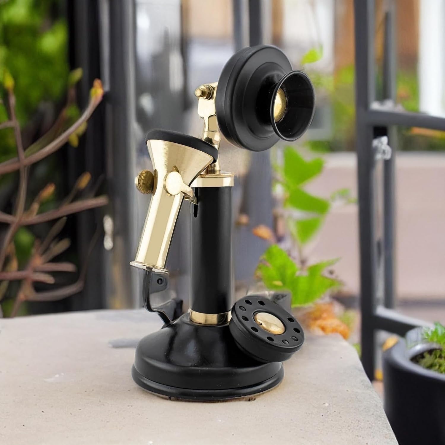 Decor Antique Vintage Style Candlestick Telephone Black and Gold Rotary ...