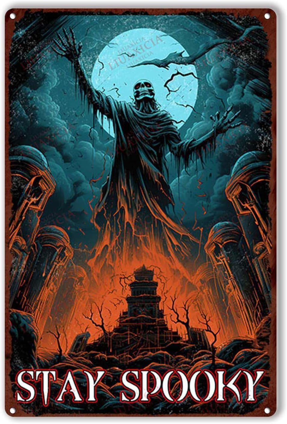 Decor Art Tin Signs Skeleton Stay Spooky Skull Scary Horror Halloween ...