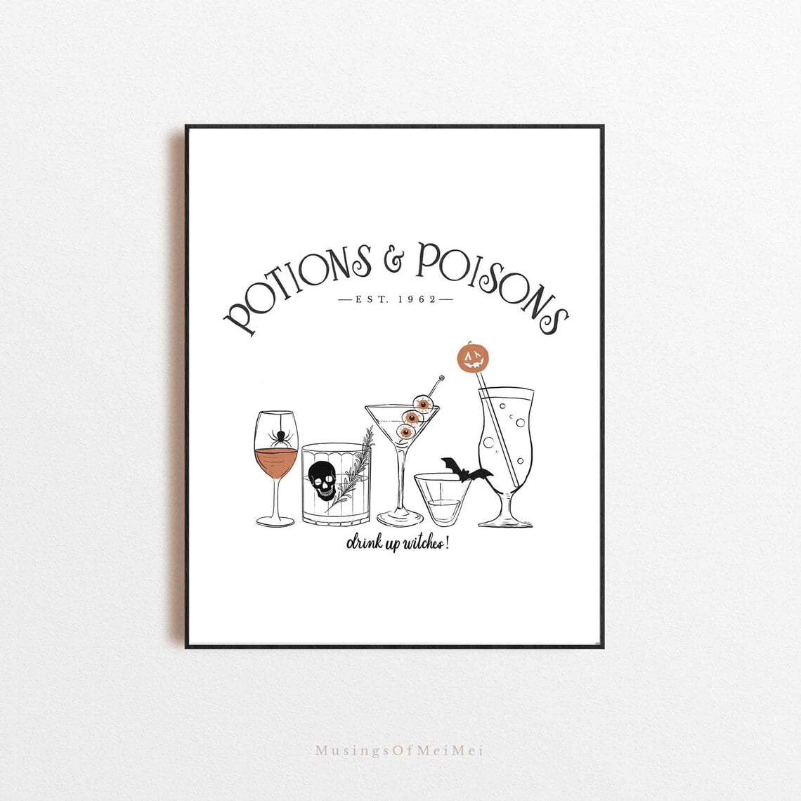 Decor Bar Cart Art Posterkitchen Drinks Line Poster, Unframed Canvas ...