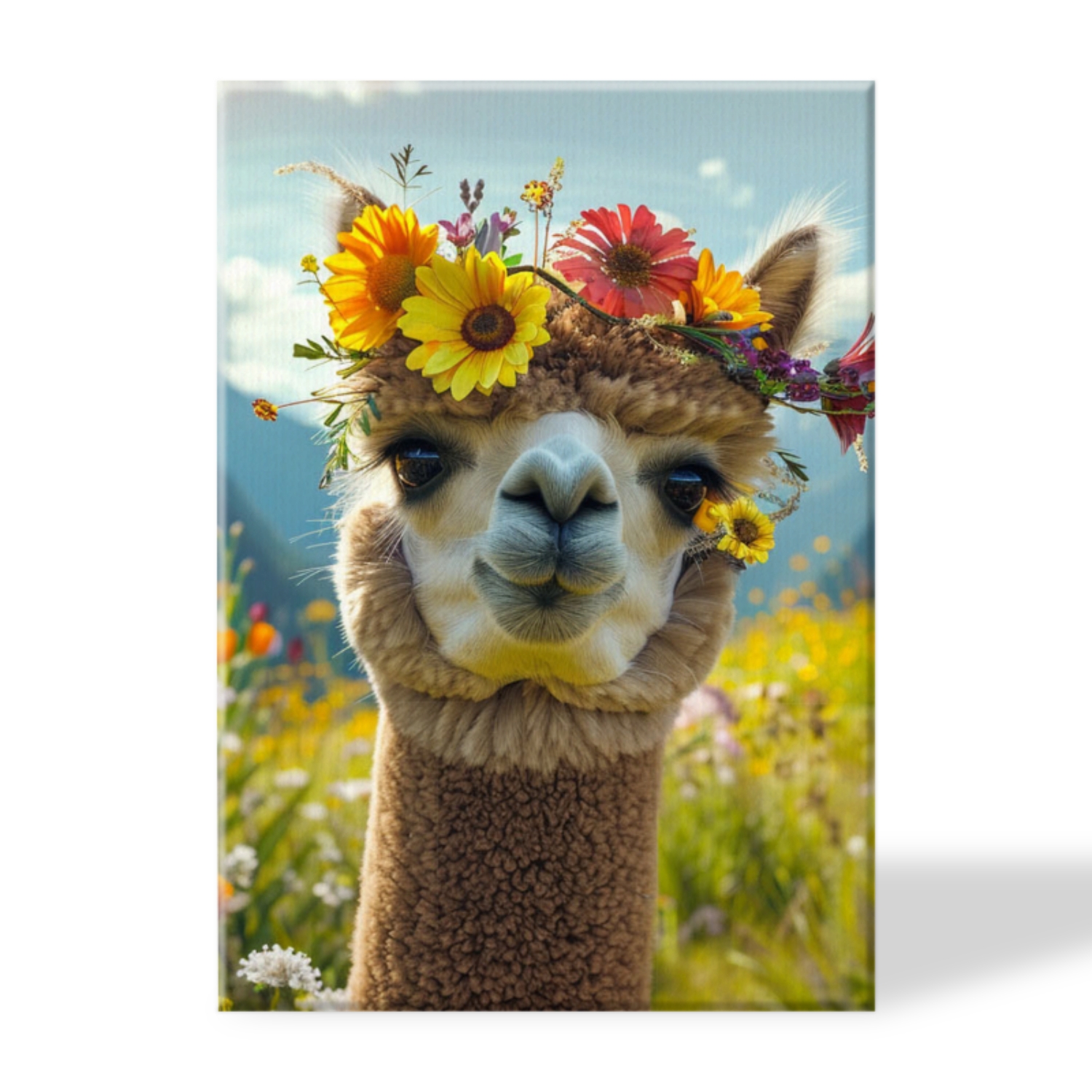 Decor Canvas Prints Framed Art Wall,Cute Alpaca With Colorful Flowers ...