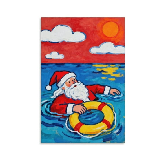 Decor Christmas Santa Claus Swimming Canvas Wall Art Prints Poster ...