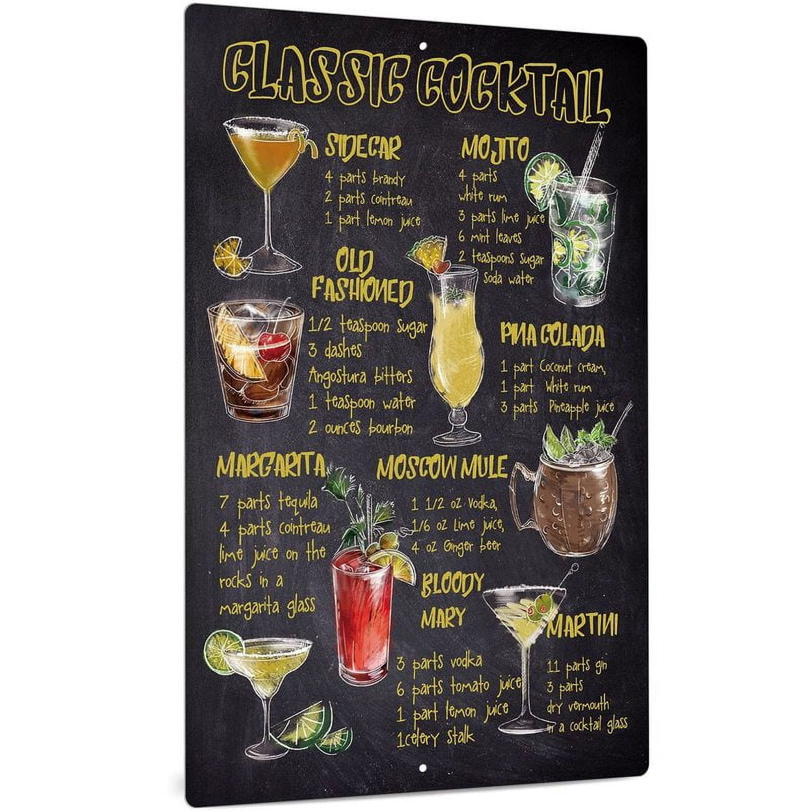 Decor Classic Cocktail Recipes Menu Sign, Retro Bar Art Wall Decor for ...