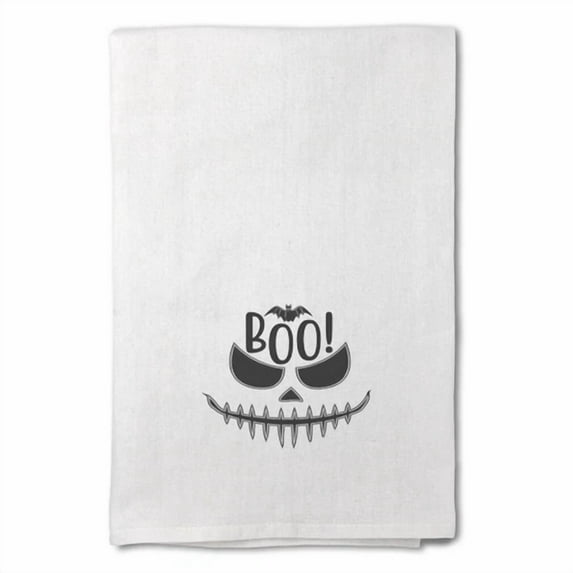 Decor Flour Kitchen Towels Boo Y All With Bat Design Halloween White ...