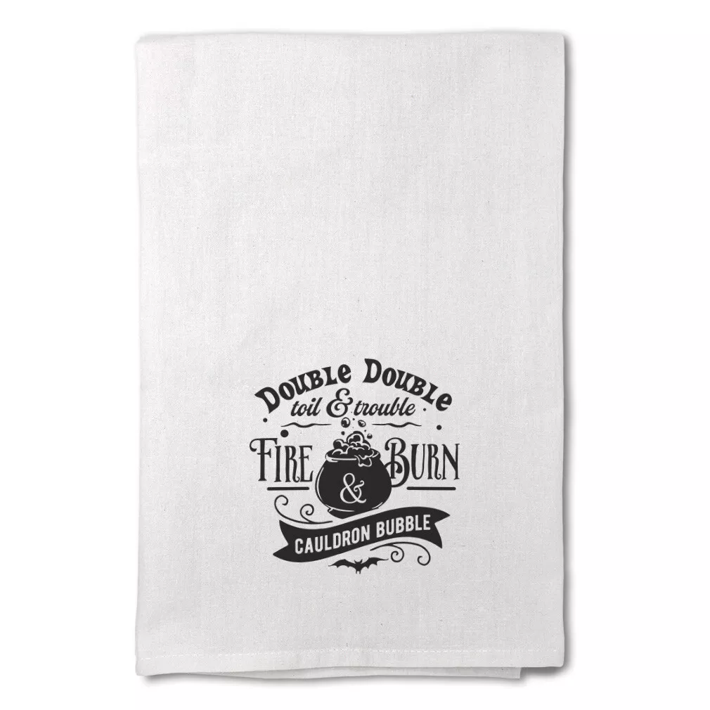 Decor Flour Kitchen Towels Double Toil Trouble Fire Burn Cauldron ...
