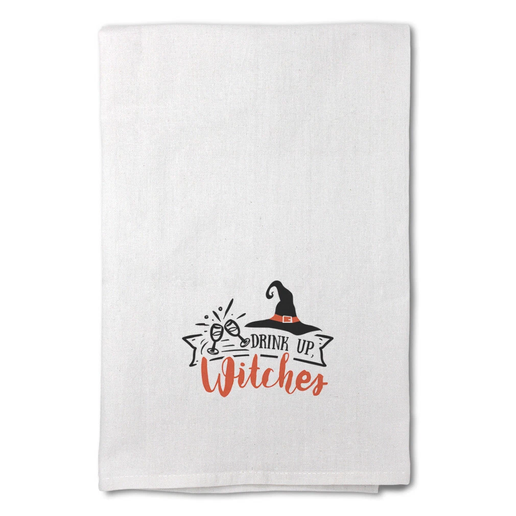 Decor Flour Kitchen Towels Drink Up Witches Black And Orange Design ...