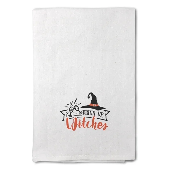 Decor Flour Kitchen Towels Drink Up Witches Black And Orange Design ...