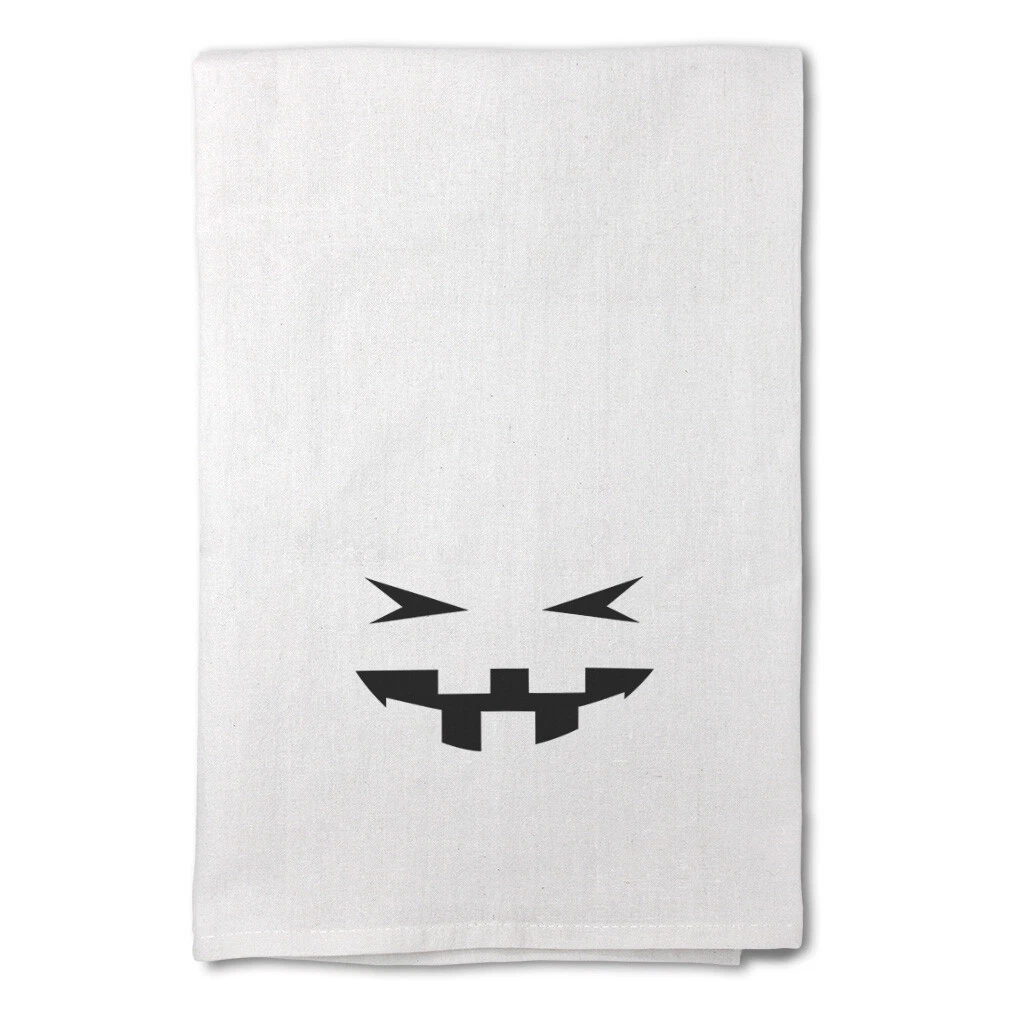 Decor Flour Kitchen Towels Simply Evil Pumpkin Face Halloween White ...