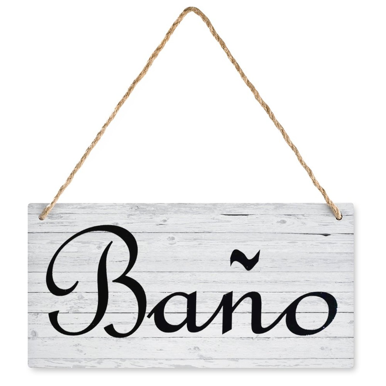 Decor Hanging Sign Bano Wood Spanish Restroom Bathroom Sign Wooden Door ...